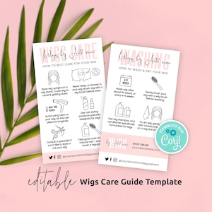 Wig Care Card Template, Editable Natural Wigs Aftercare, Feminine ...