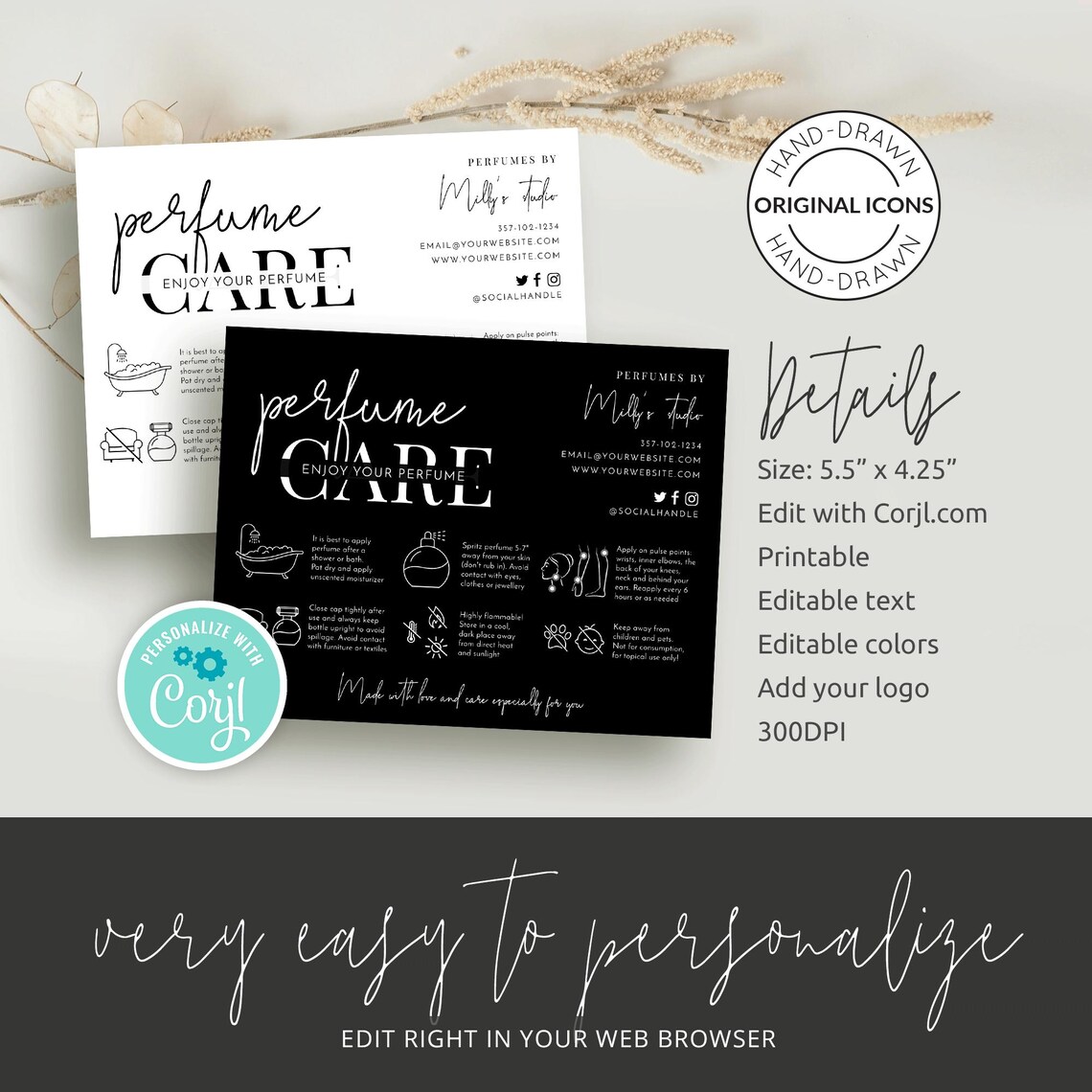 Minimalist Perfume Care Card Template, Customizable Perfume Application ...