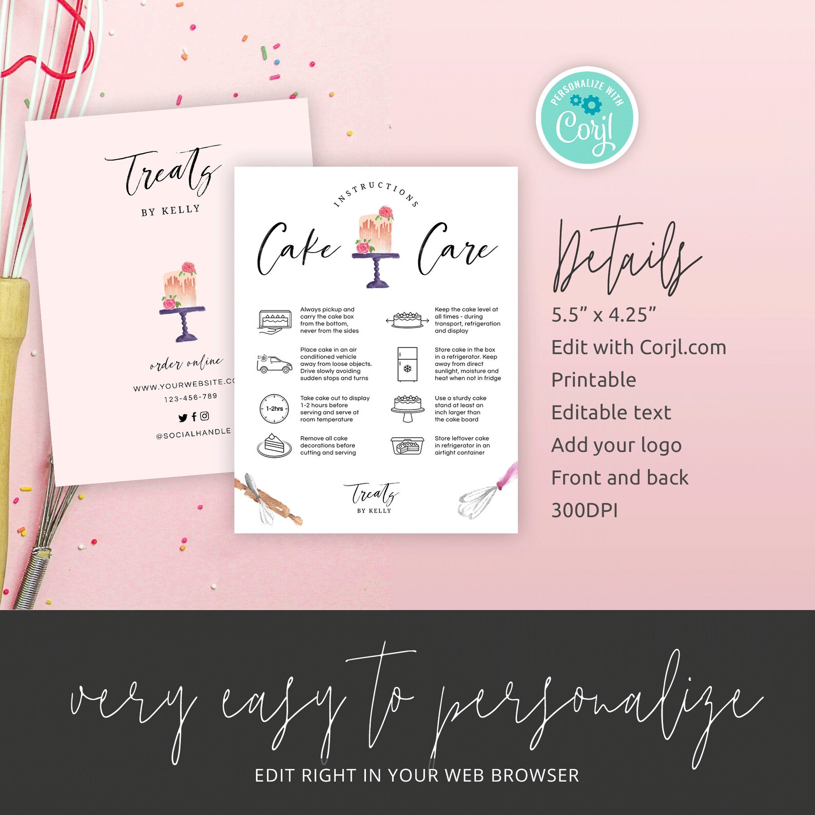 Editable Cake Care Instructions Printable Bakery Guide - Etsy