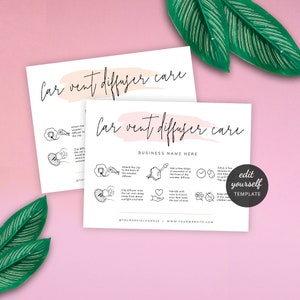 Car Vent Diffuser Care Card Template, Essential Oil Wooden Car Diffuser ...