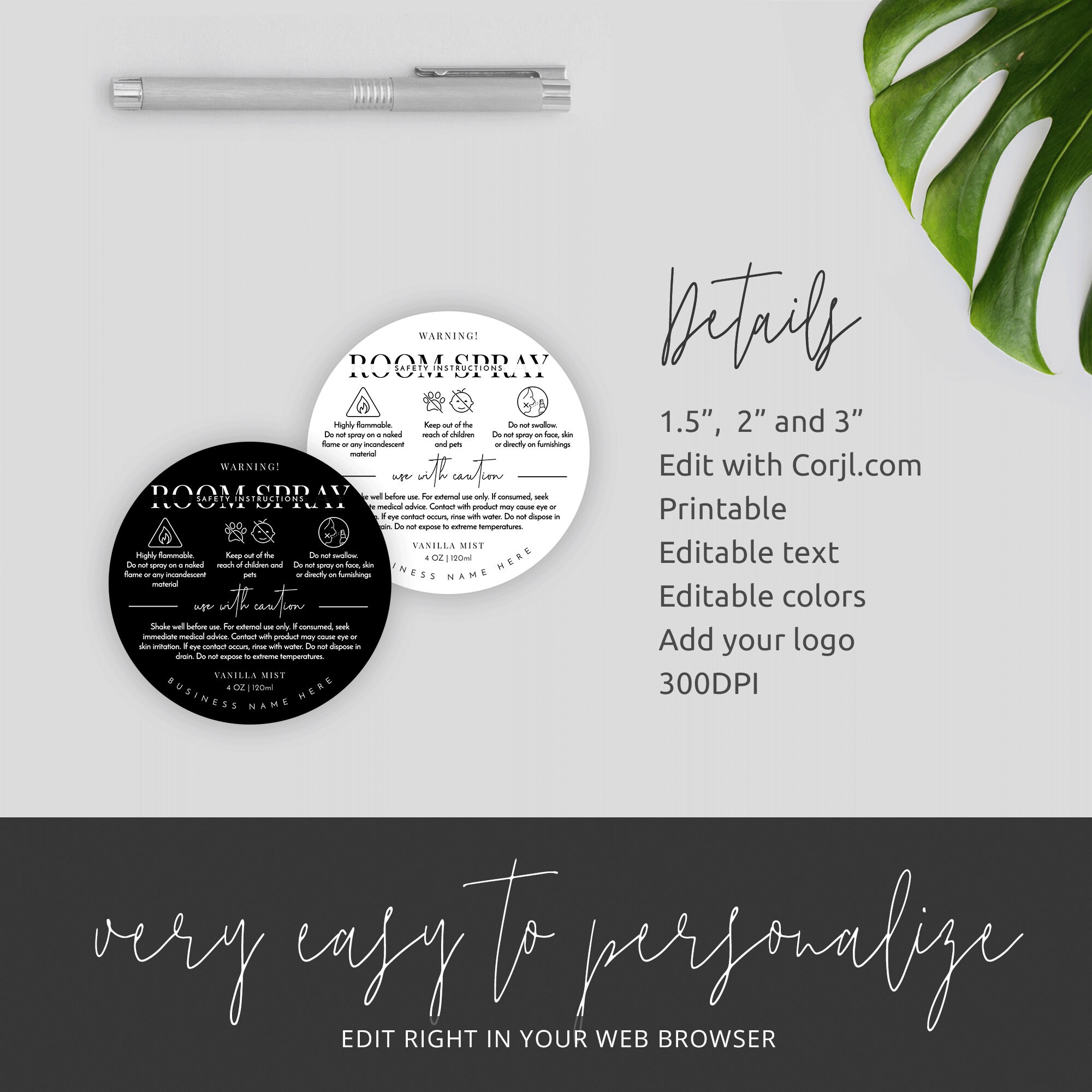 Room Spray Warning Label Template, Printable Spray Safety Sticker, 1.5 ...