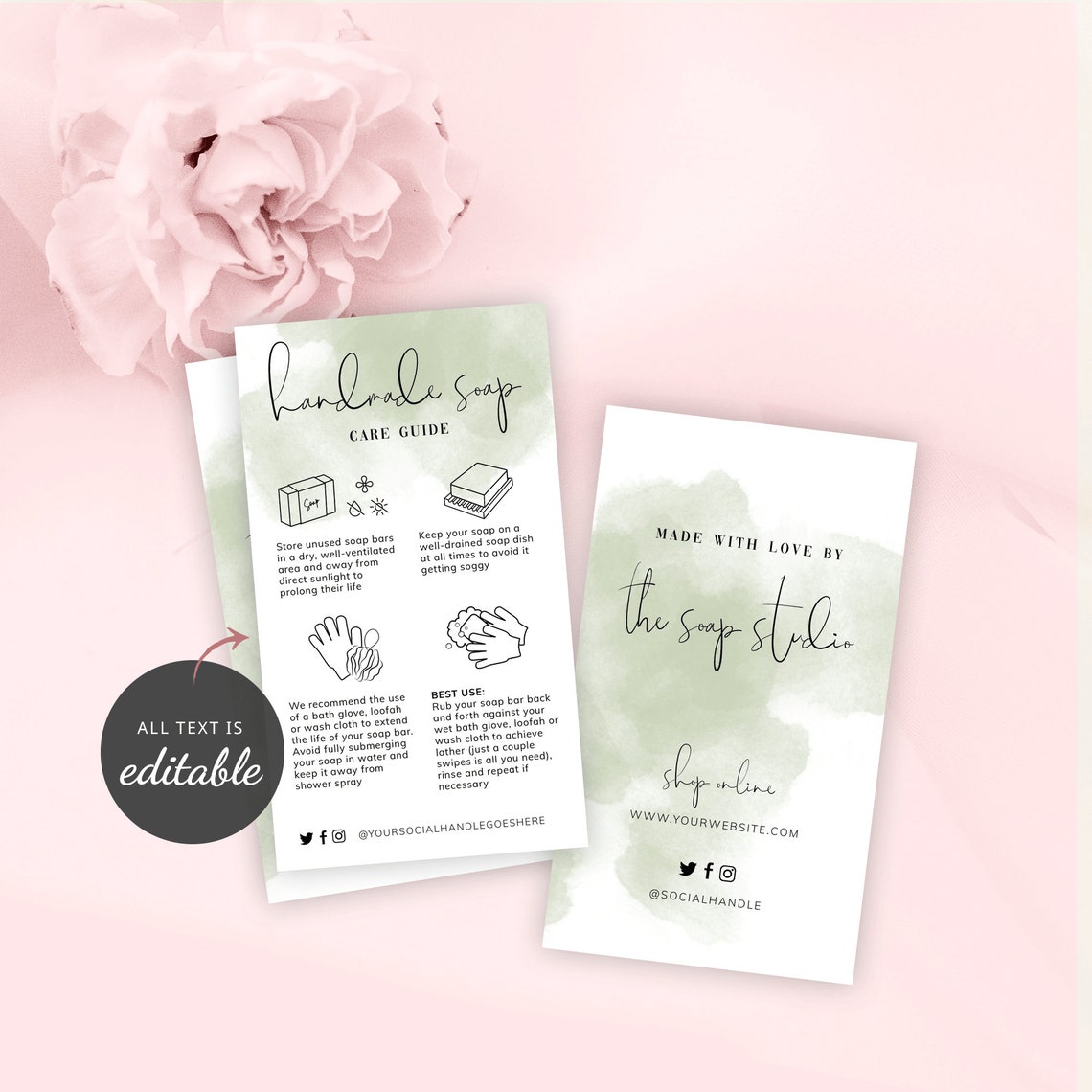 Editable Soap Care Card Template, MINI Soap Care Guide, Instant ...