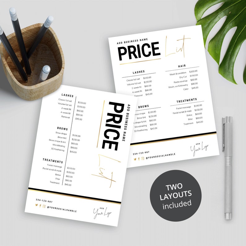 Faux Gold Price List Template Salon Editable Price List DIY - Etsy Canada