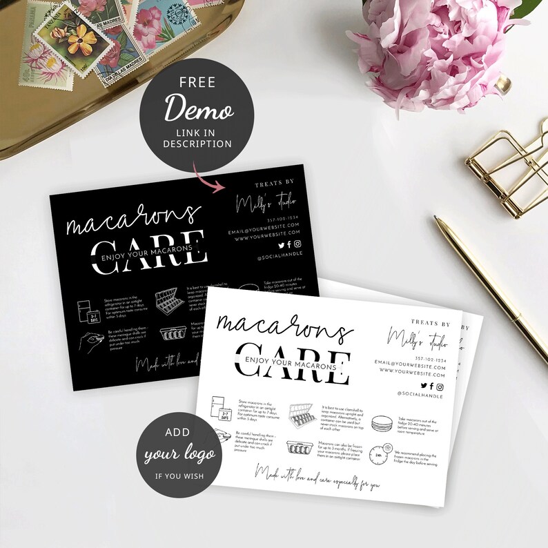 Minimalist Macarons Care Card Template Customizable Macaron - Etsy