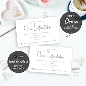 Printable Care Card Template, Editable Care Instructions Card Design ...