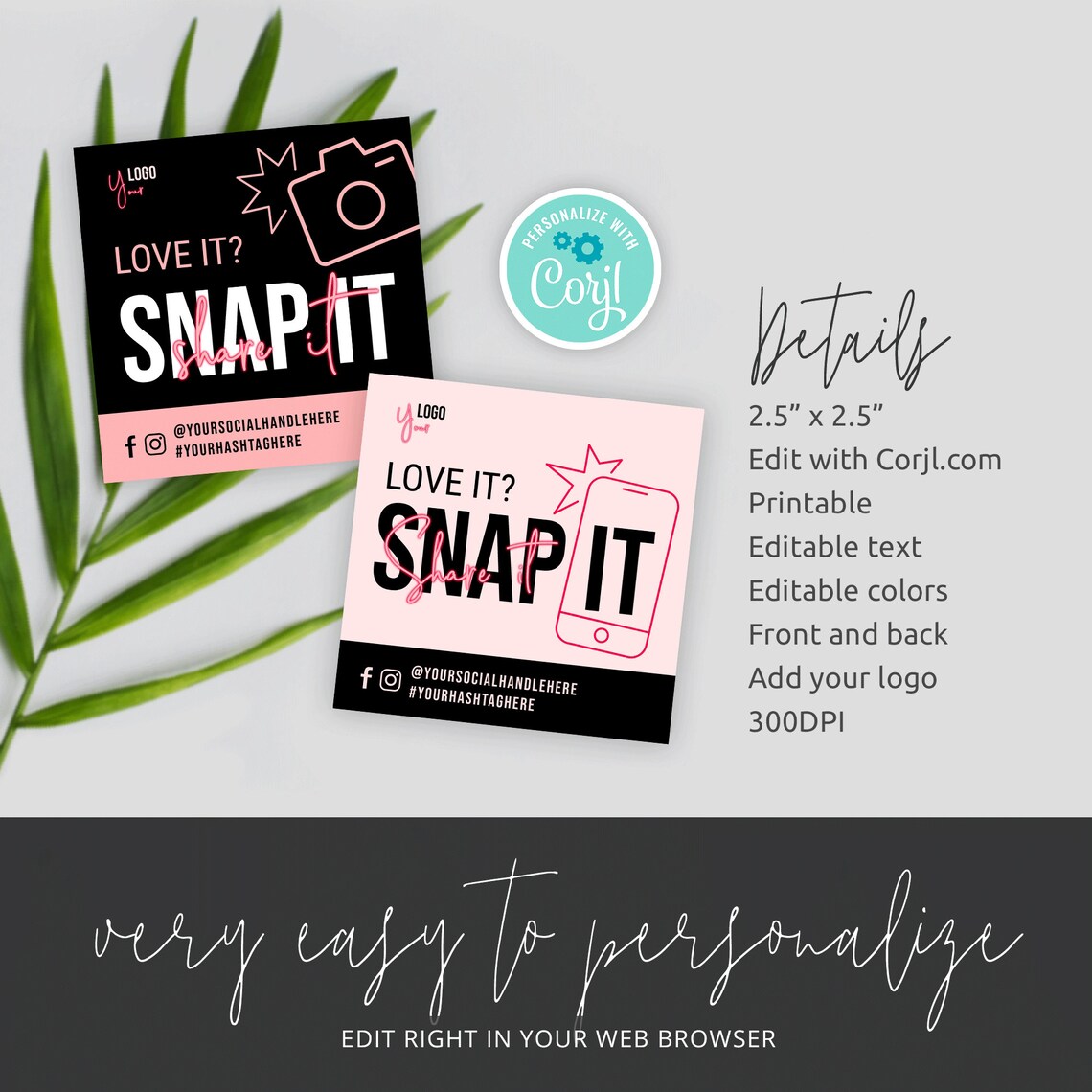 Snap and Share Card Template, Pink Neon Tag Us on Social Media Insert ...