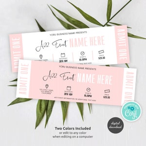 Feminine Event Ticket Template, Editable Business Entry Pass 8.5x2.75 ...