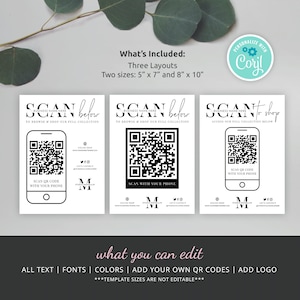 QR Code Sign Template, Minimalist Scan QR Link Board, Printable Scan to ...