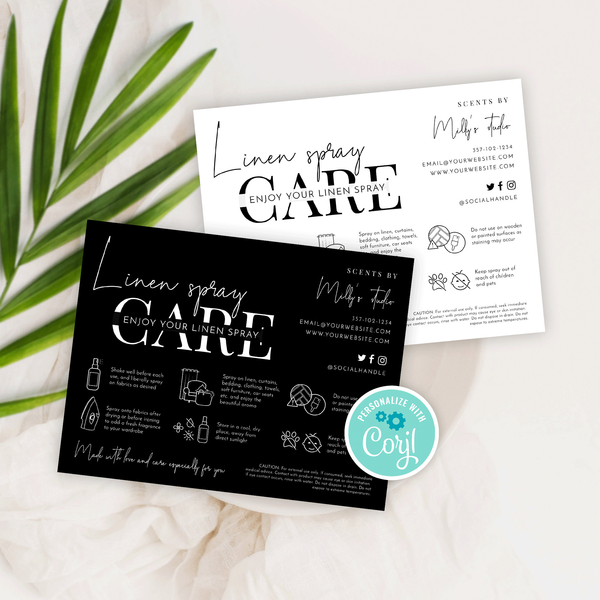 Editable Linen Spray Care Guide Fabric Mist Care Card | Etsy