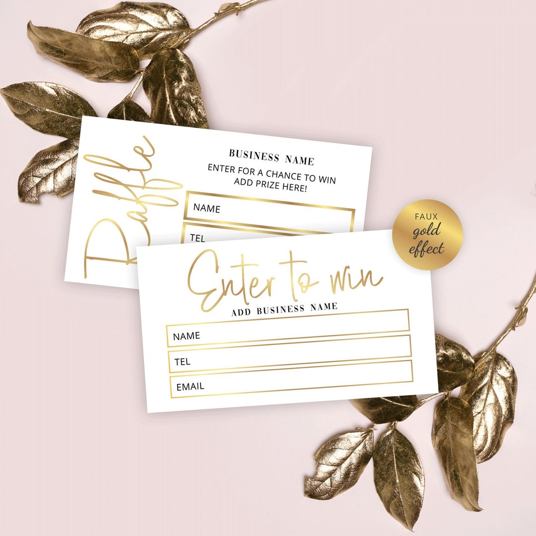 DIY Raffle Ticket Template, Faux Gold Effect Enter to Win Name Cards ...