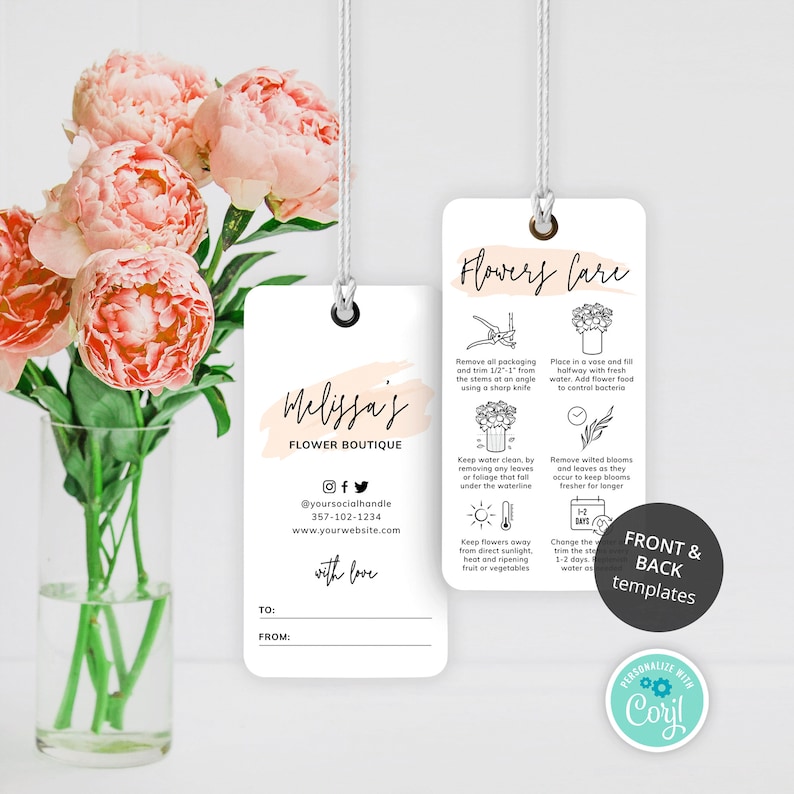 Florist Hang Tag Template Printable Flowers Care Instructions - Etsy