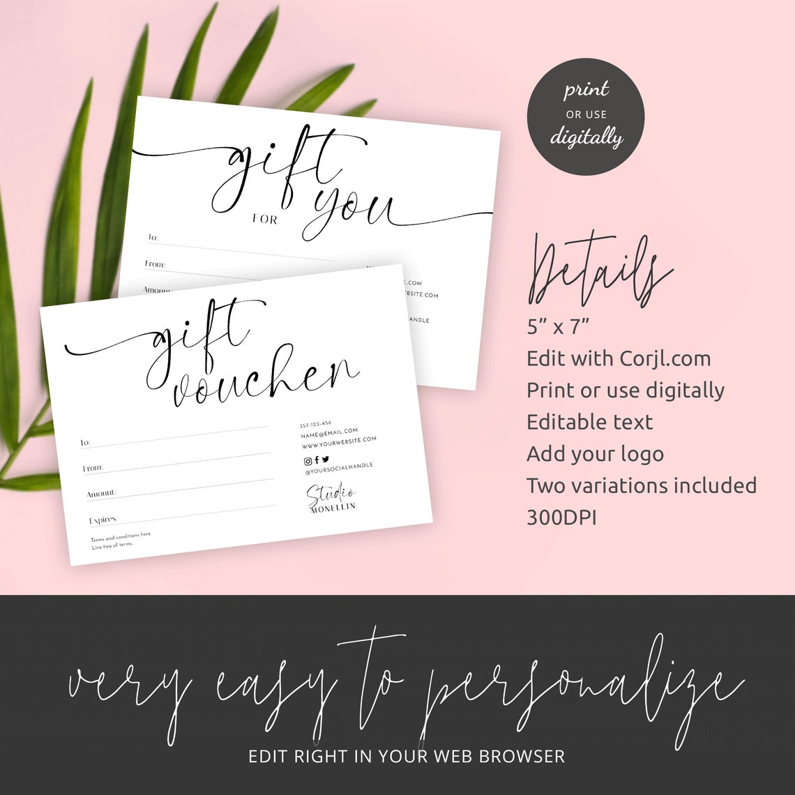 Modern Gift Certificate Template Editable Gift Card Script - Etsy
