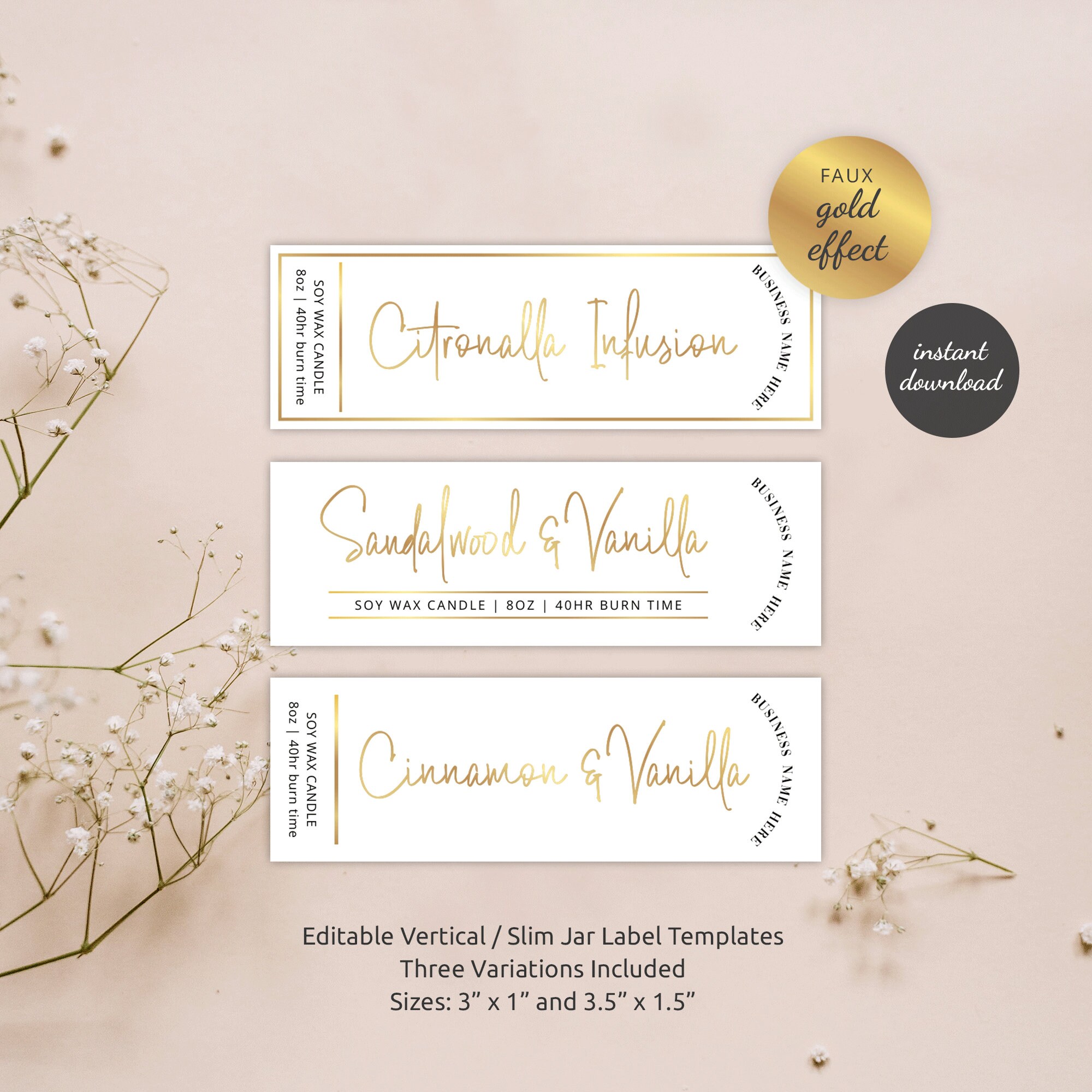 Editable Vertical Labels Faux Gold Product Label Template - Etsy
