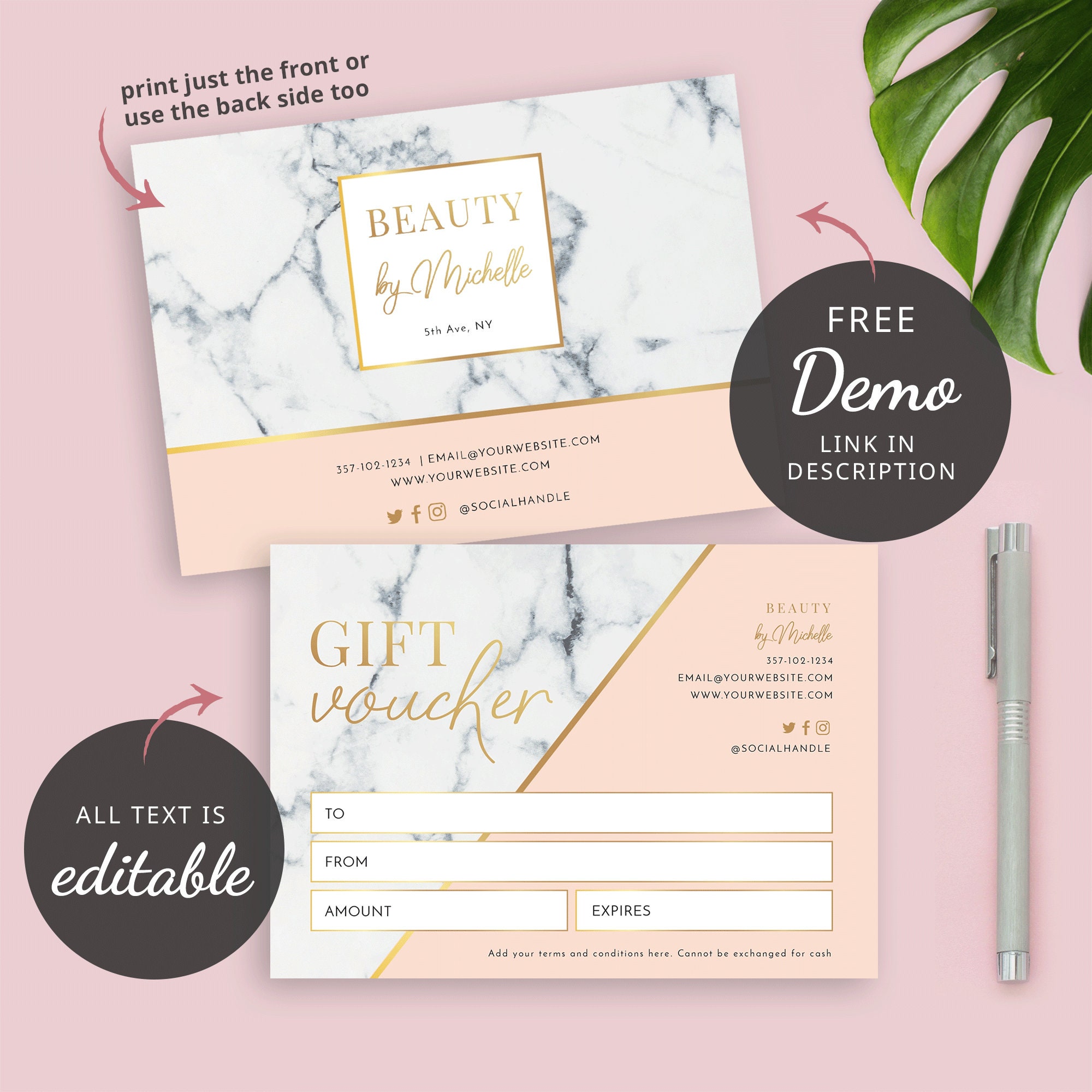 Marble & Gold Gift Voucher Template Editable Salon Gift Card - Etsy Canada