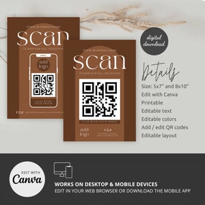 Boho QR Code Sign Canva Template, Scan QR Link Board Terracotta ...