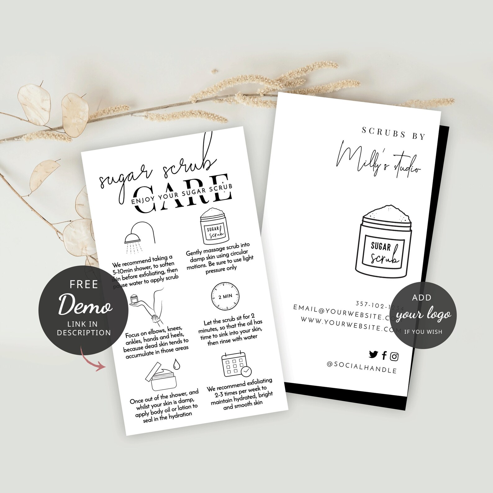 Sugar Scrub Care Guide Template MINI Body Scrub Care Card | Etsy