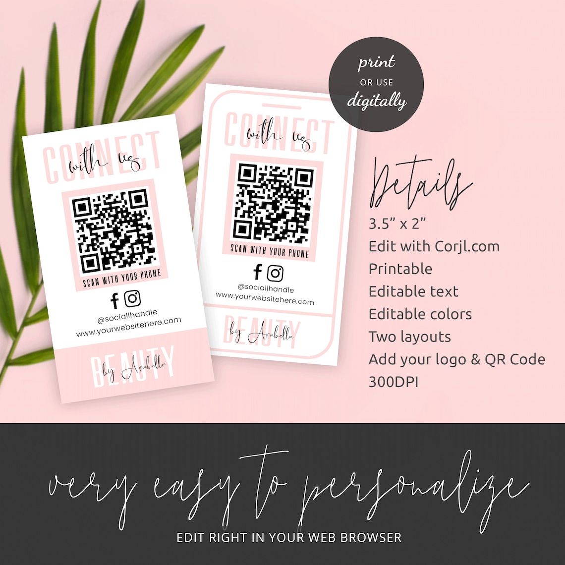 Social Media QR Code Business Cards Template Editable Connect | Etsy