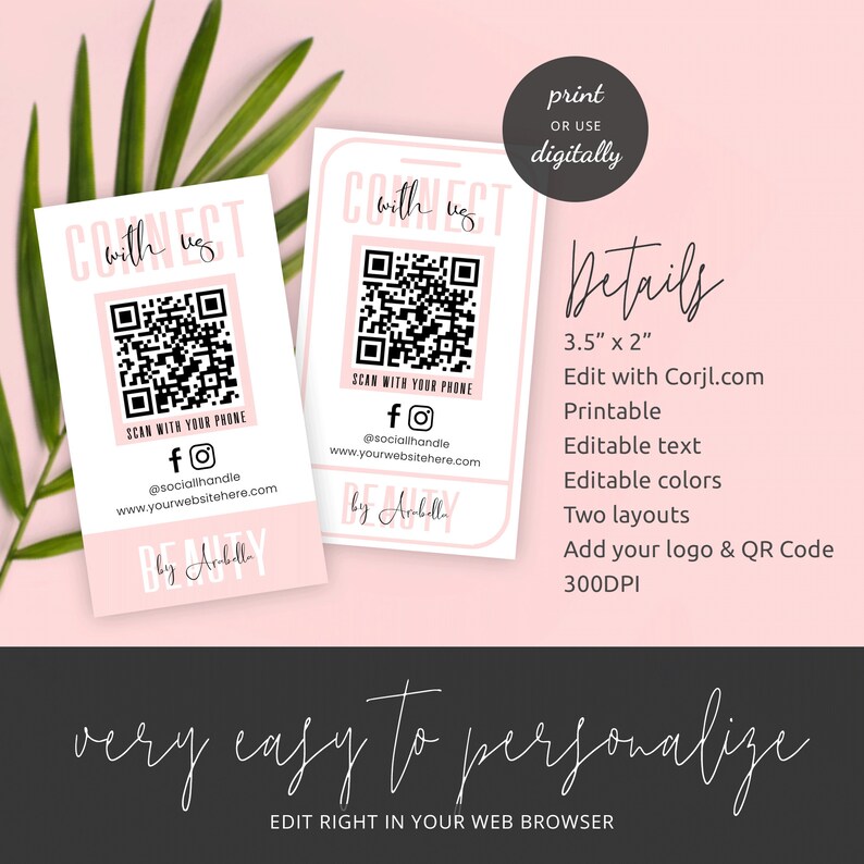 Social Media QR Code Business Cards Template Editable Connect | Etsy