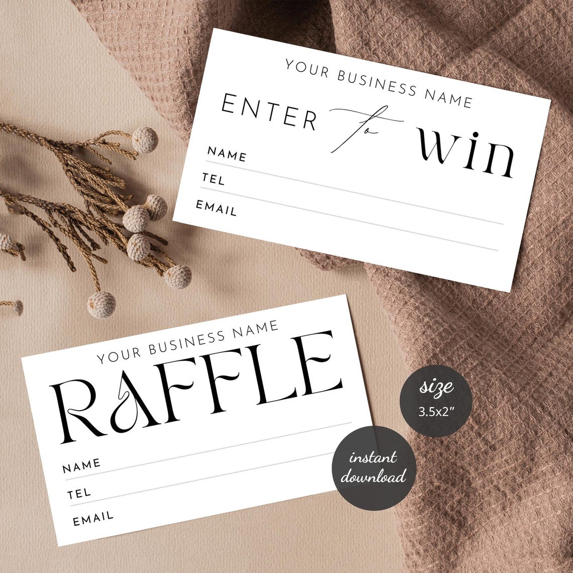 Custom Raffle Ticket Canva Template, Minimalist Enter to Win Cards ...