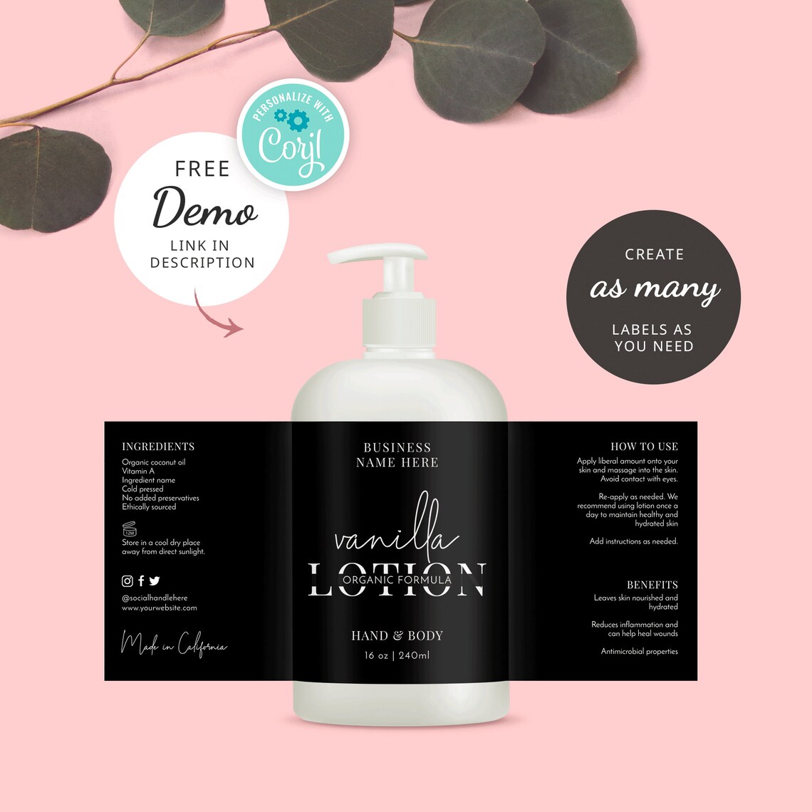 Minimalist Pump Bottle Label Template Editable Wrap Around 8 - Etsy