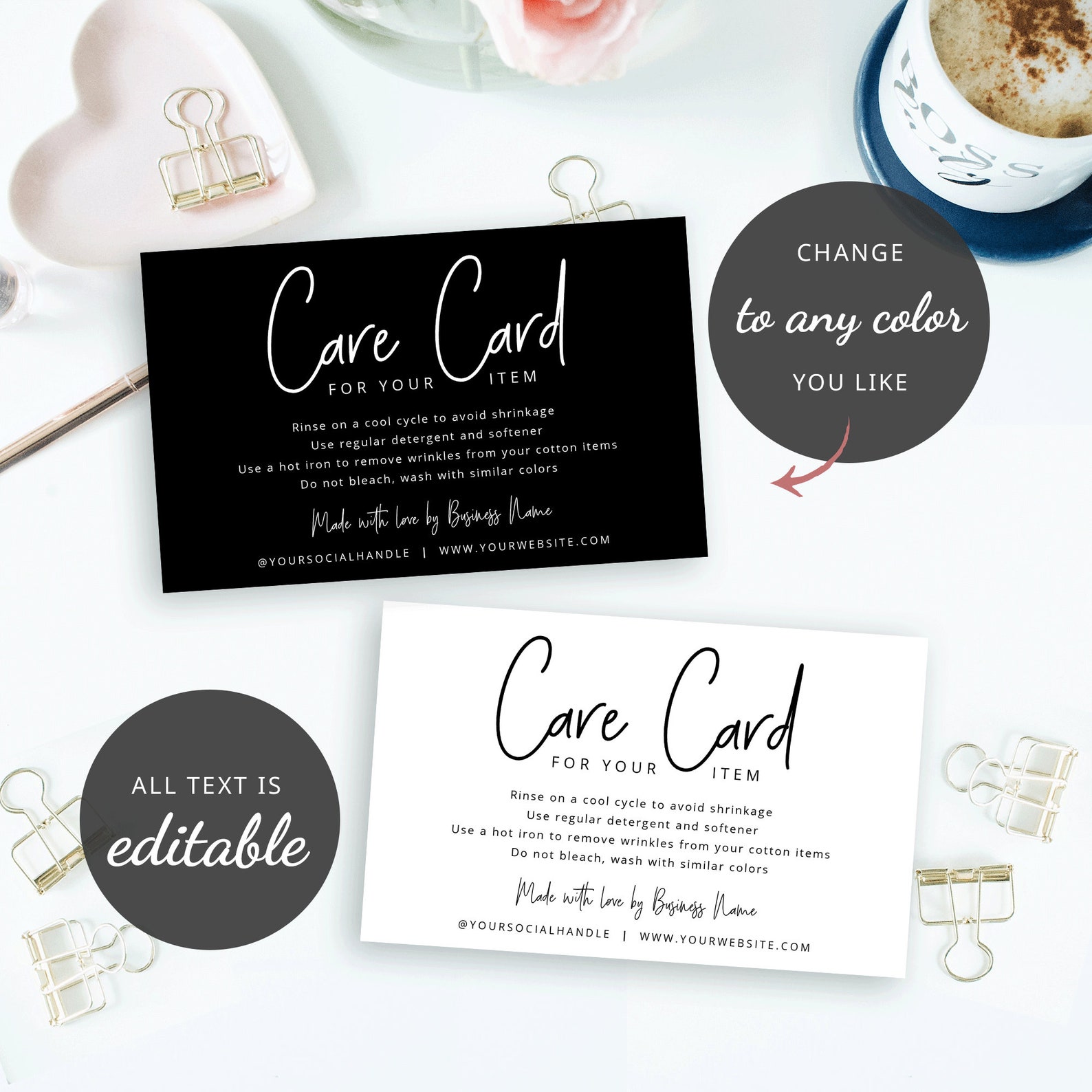Printable Care Card Template, Customizable Care Guide Design, Washing ...