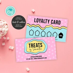 Bakery Loyalty Card Template Cartoon Design, Cupcakes Reward Cards ...