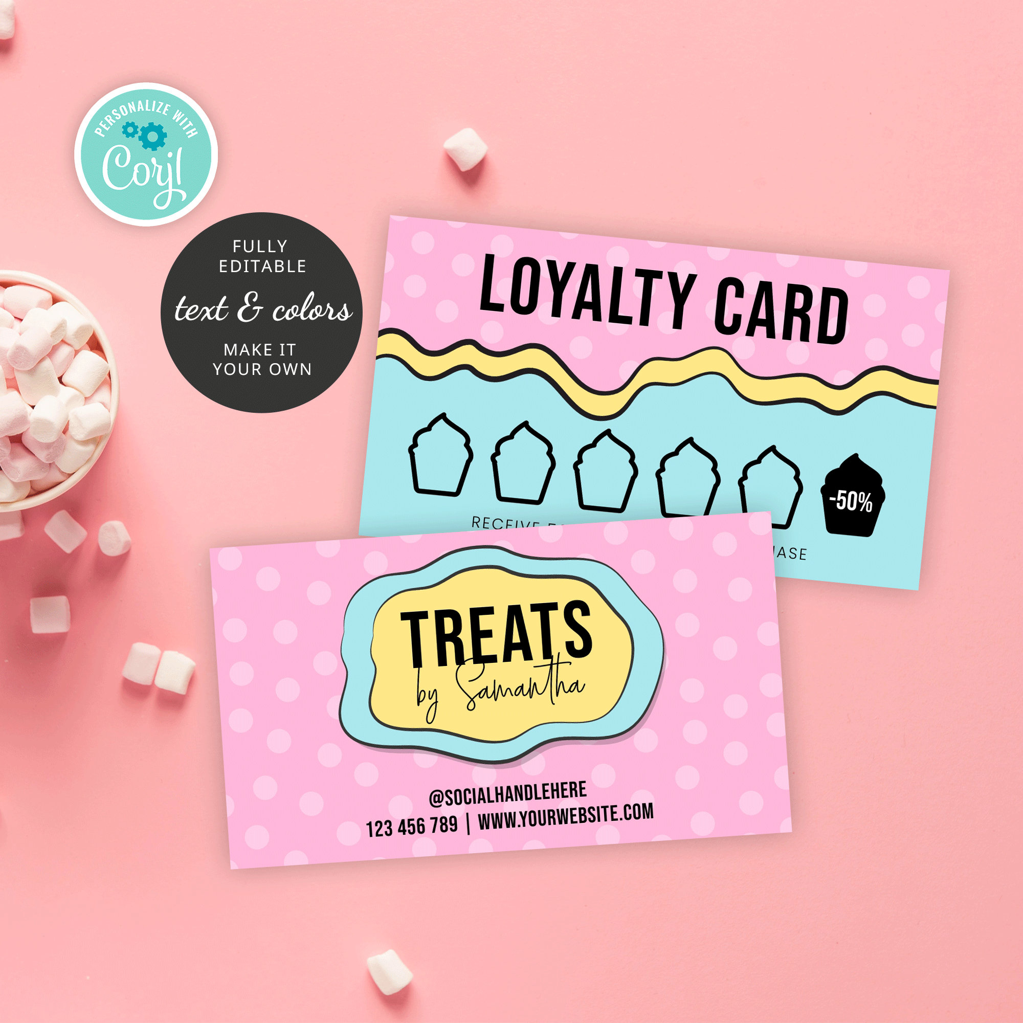Bakery Loyalty Card Template Cartoon Design Cupcakes Reward - Etsy