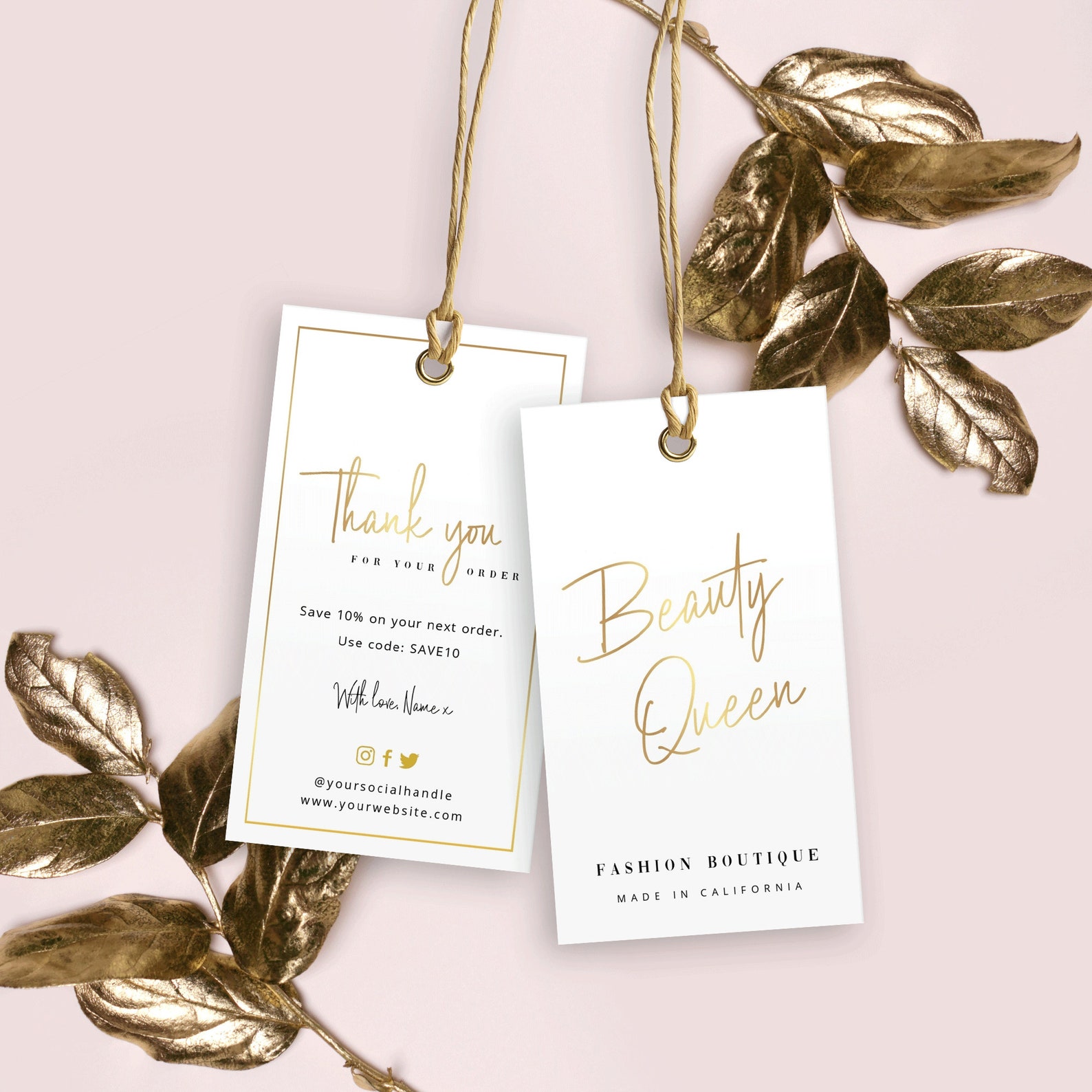 Faux Gold Hang Tag Template Metallic Effect Thank You Swing - Etsy