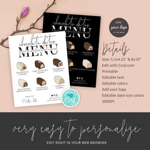DIY Choc Dipped Dates Menu Template, Minimalist Chocolate Stuffed Date ...