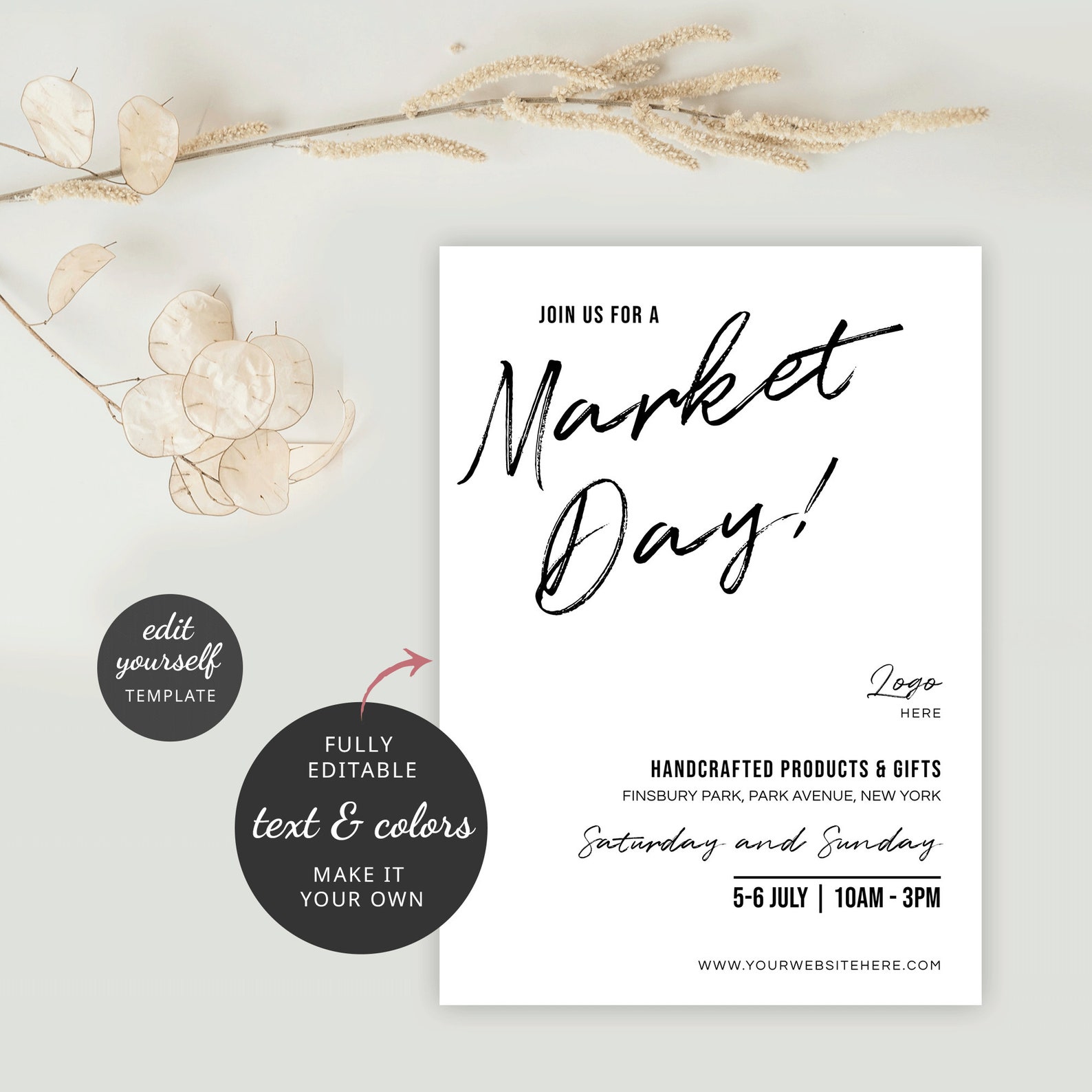 Minimalist Market Day Flyer Template Editable Market Stall - Etsy