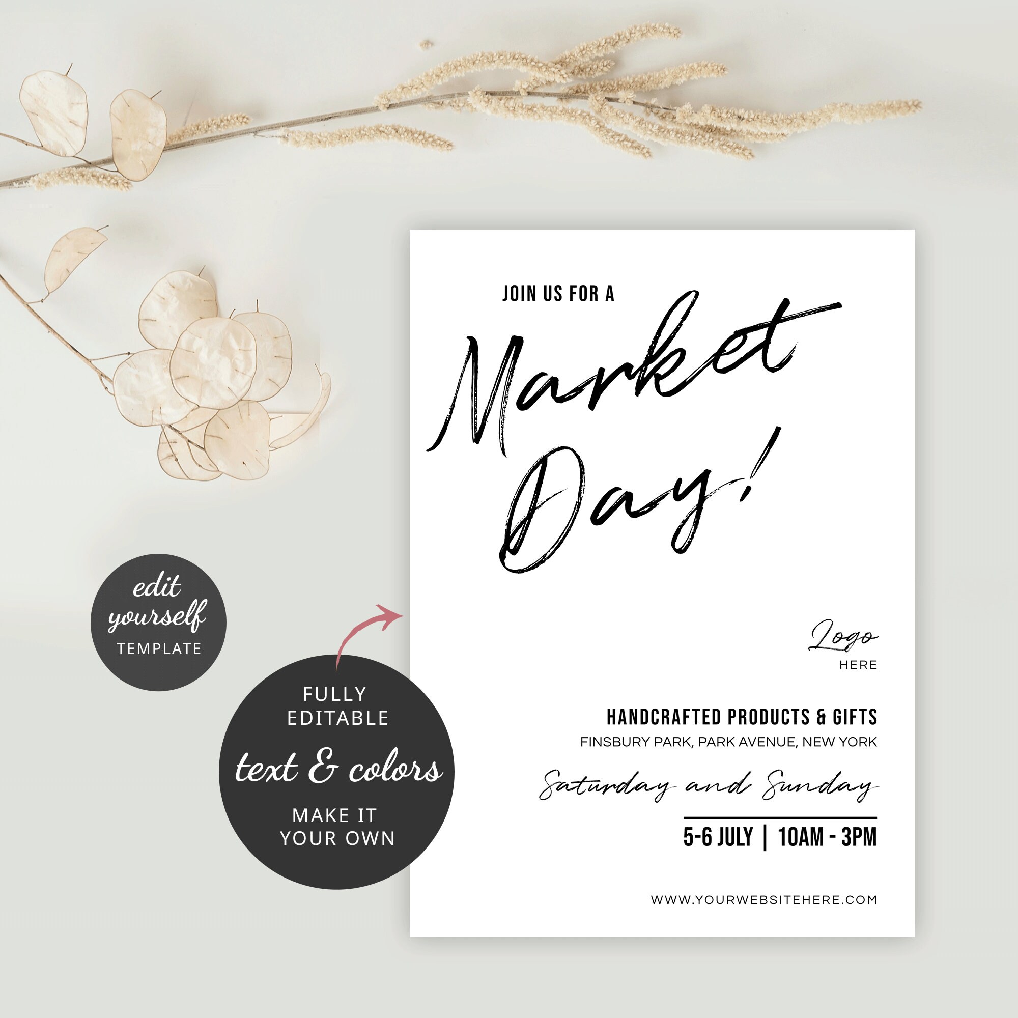 Minimalist Market Day Flyer Template Editable Market Stall - Etsy