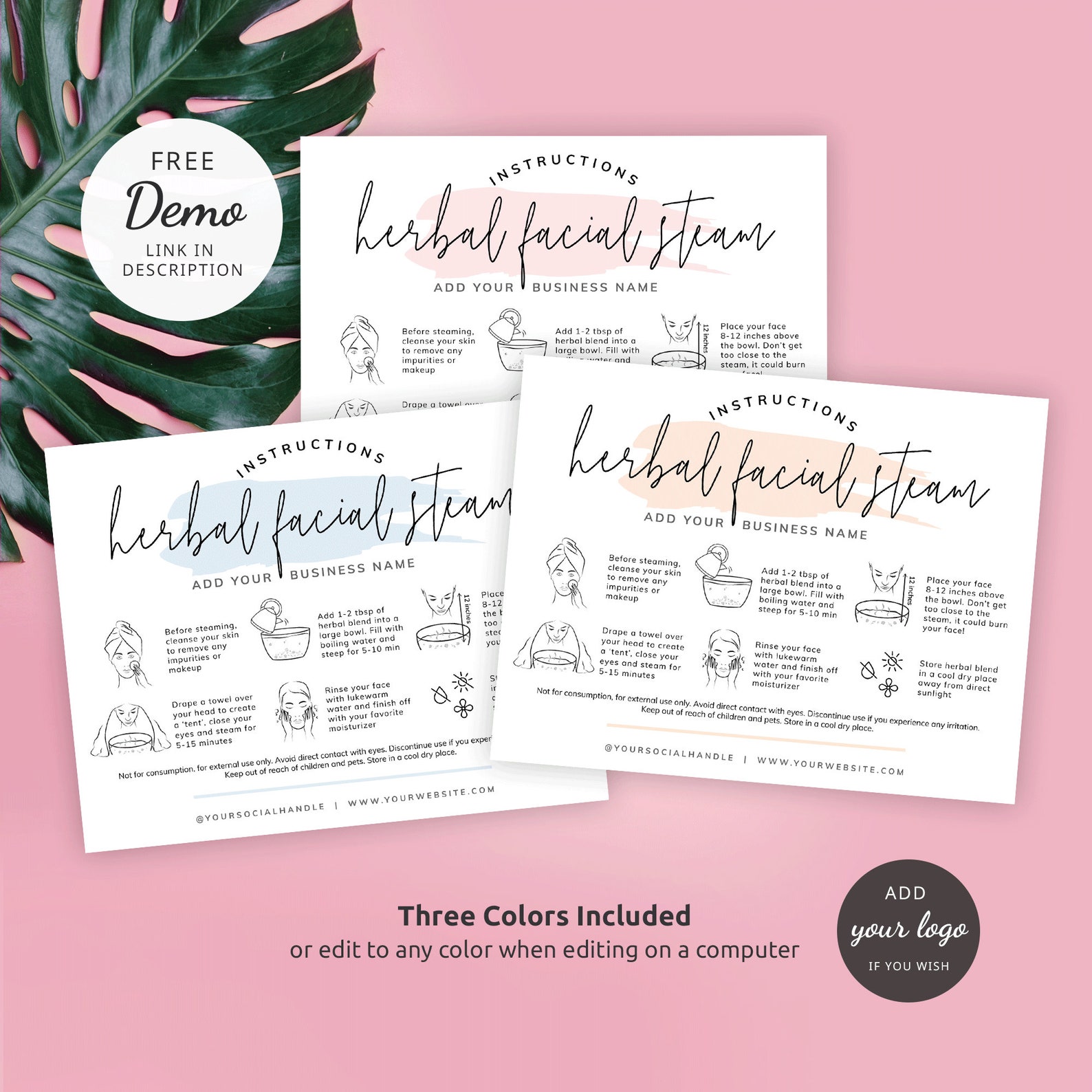 Herbal Facial Steam Care Card Template Custom DIY Herbal - Etsy