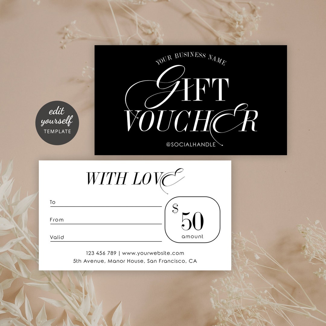 Elegant Gift Voucher Template, Minimalist Black & White, Calligraphy ...