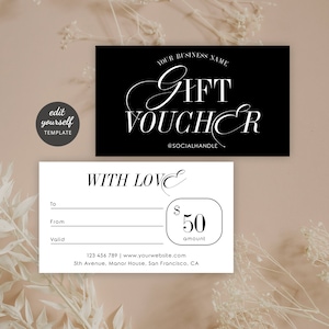Elegant Gift Voucher Template, Minimalist Black & White, Calligraphy ...