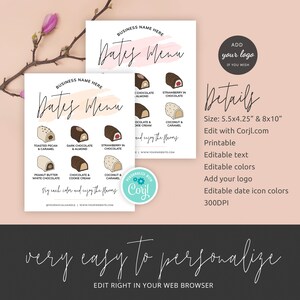 Chocolate Covered Dates Menu Template, Editable Stuffed Dates Flavor ...