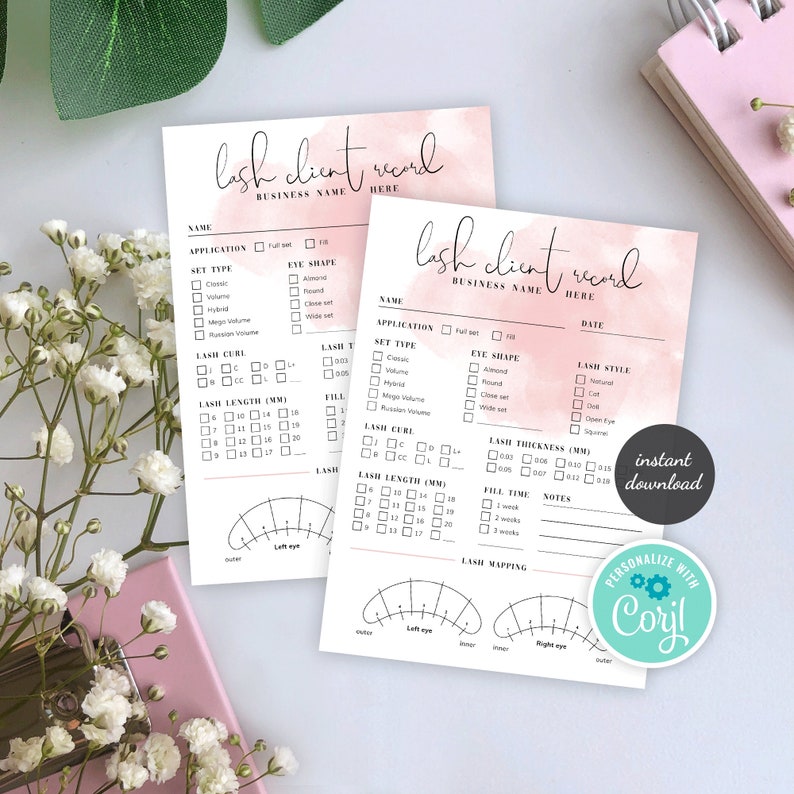 Lash Client Record Template, Editable Lash Mapping Printable Form ...