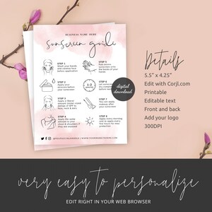 Sunscreen Application Guide Template, SPF Face Cream Editable Care Card ...