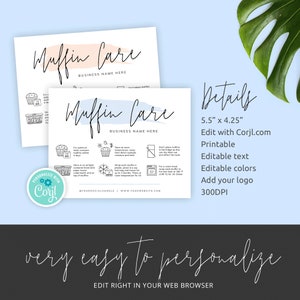Editable Muffins Care Card Template, Printable Muffin Care & Storage ...