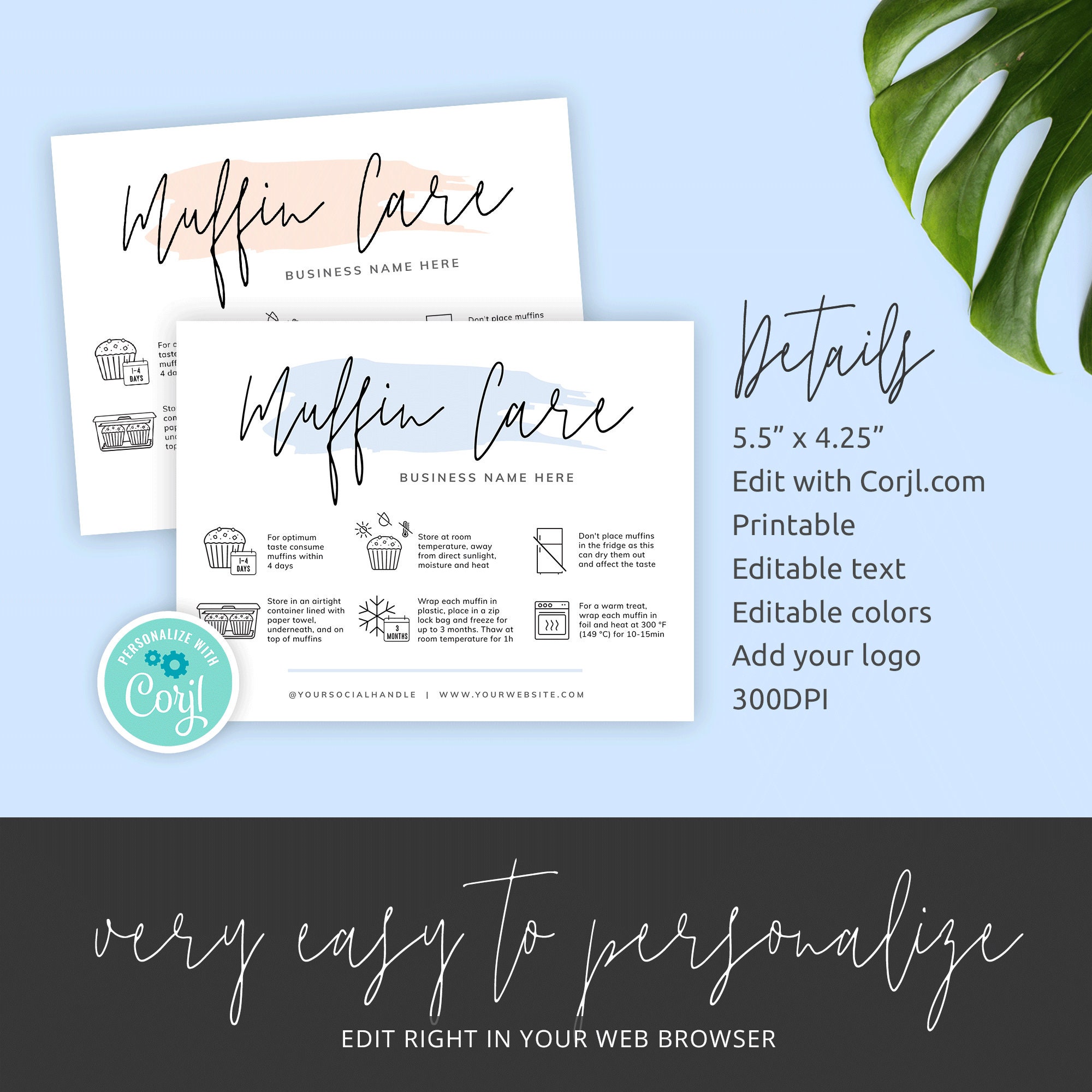 Editable Muffins Care Card Template Printable Muffin Care & - Etsy