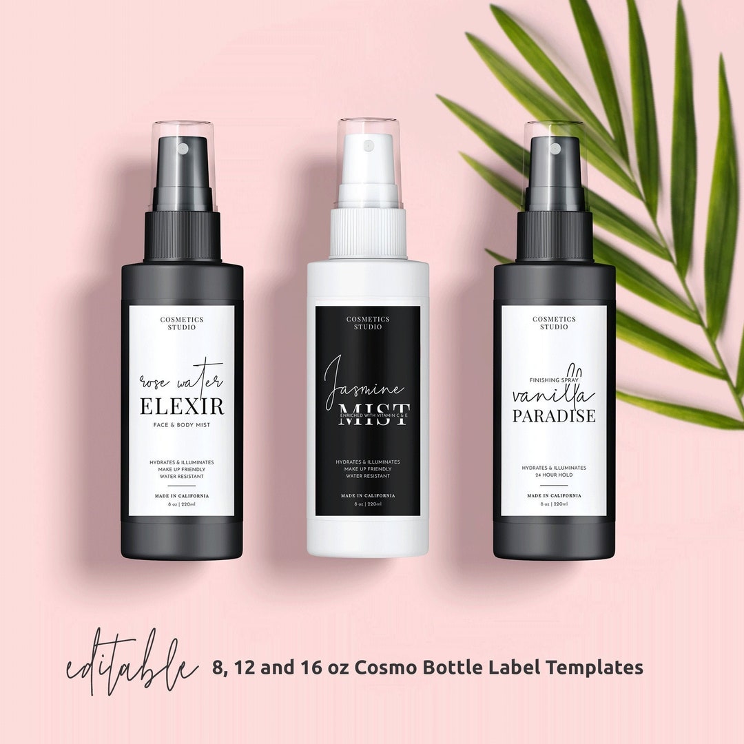 Cosmo Bottle Label Template, Editable Spray Bottle Labels, 4 Oz 8 Oz 16 ...