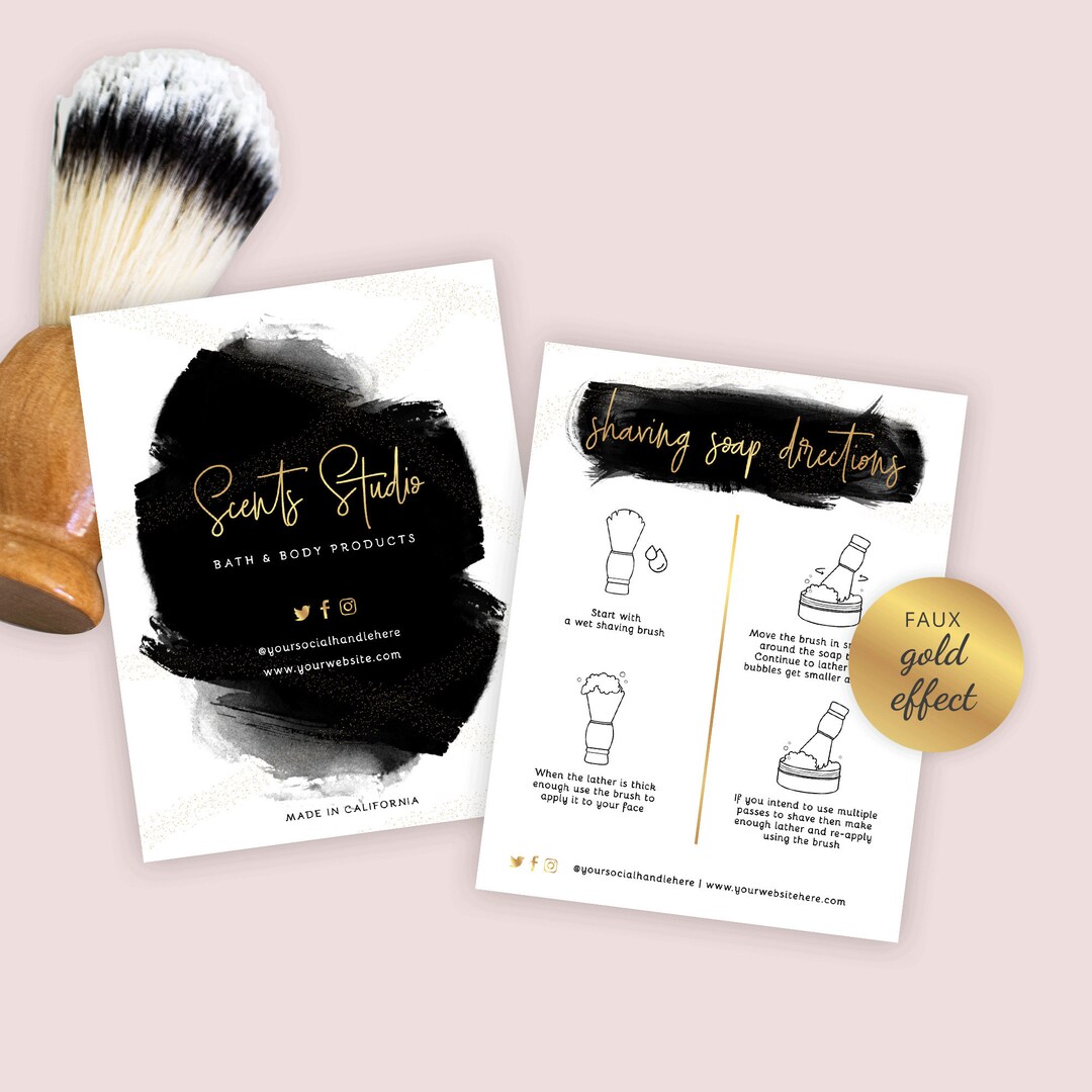 Shaving Soap Care Card Template, Editable Shaving Bar Care Guide, Black ...