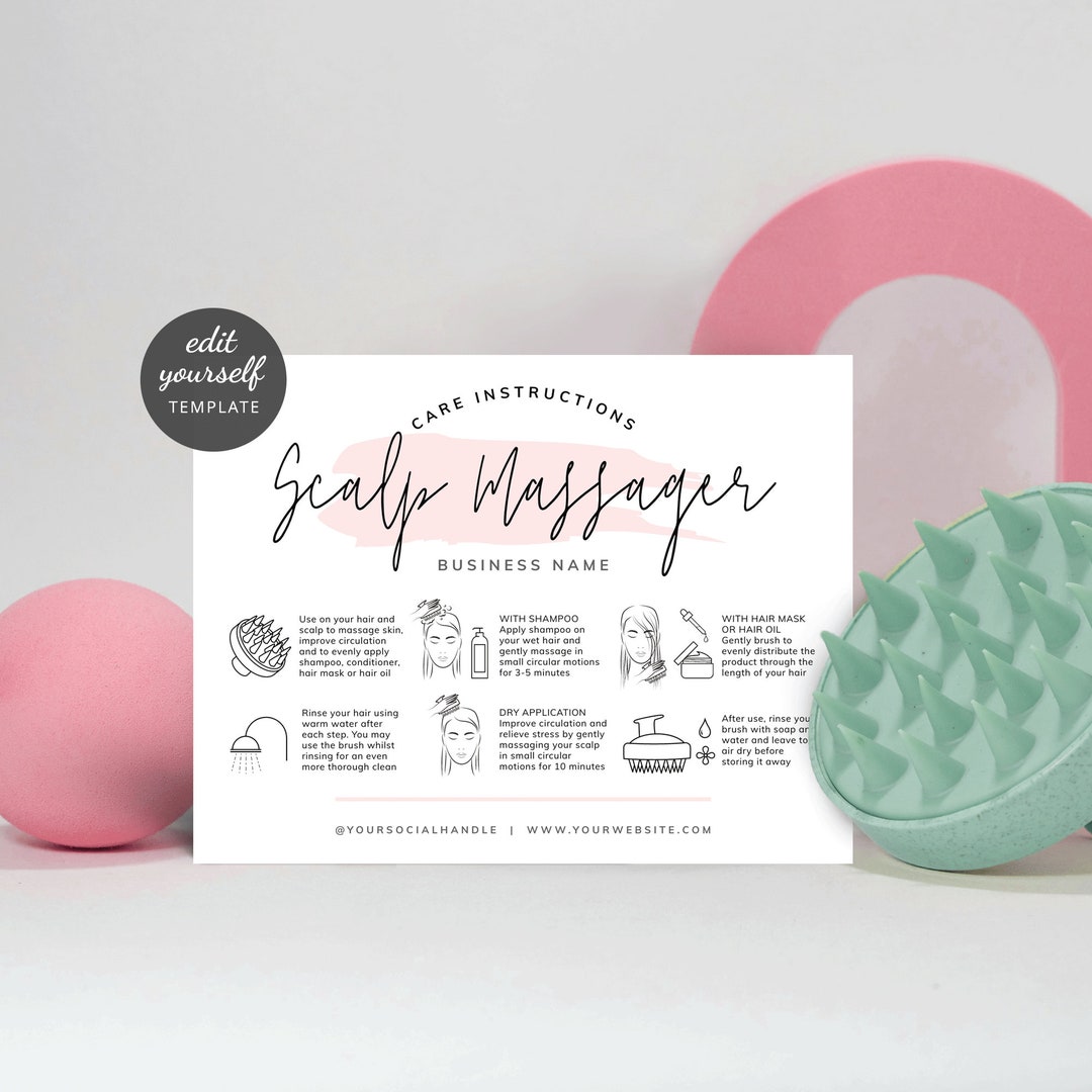 Scalp Massager Care Card Template, Shampoo Brush Care Instructions ...