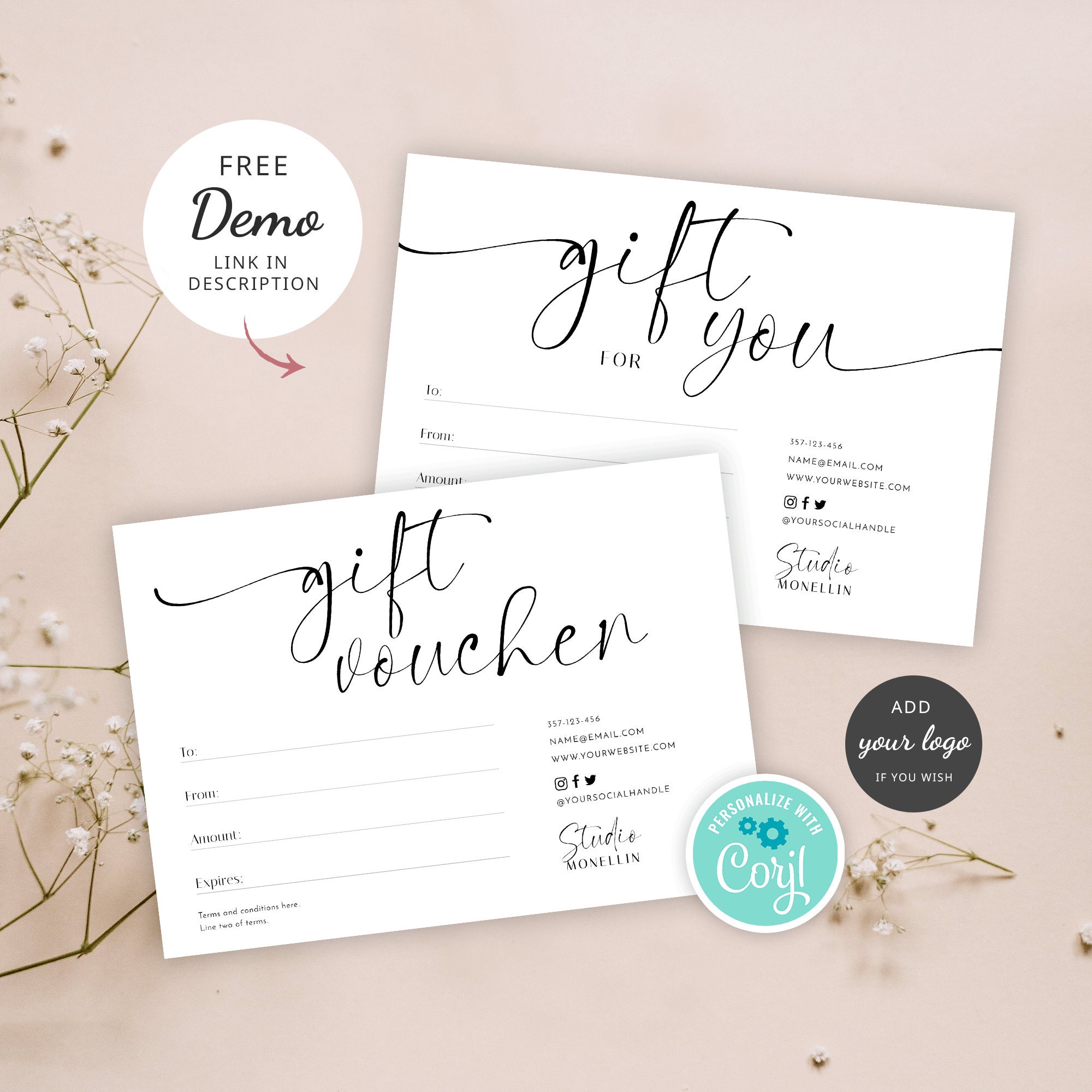 Modern Gift Certificate Template Editable Gift Card Script - Etsy