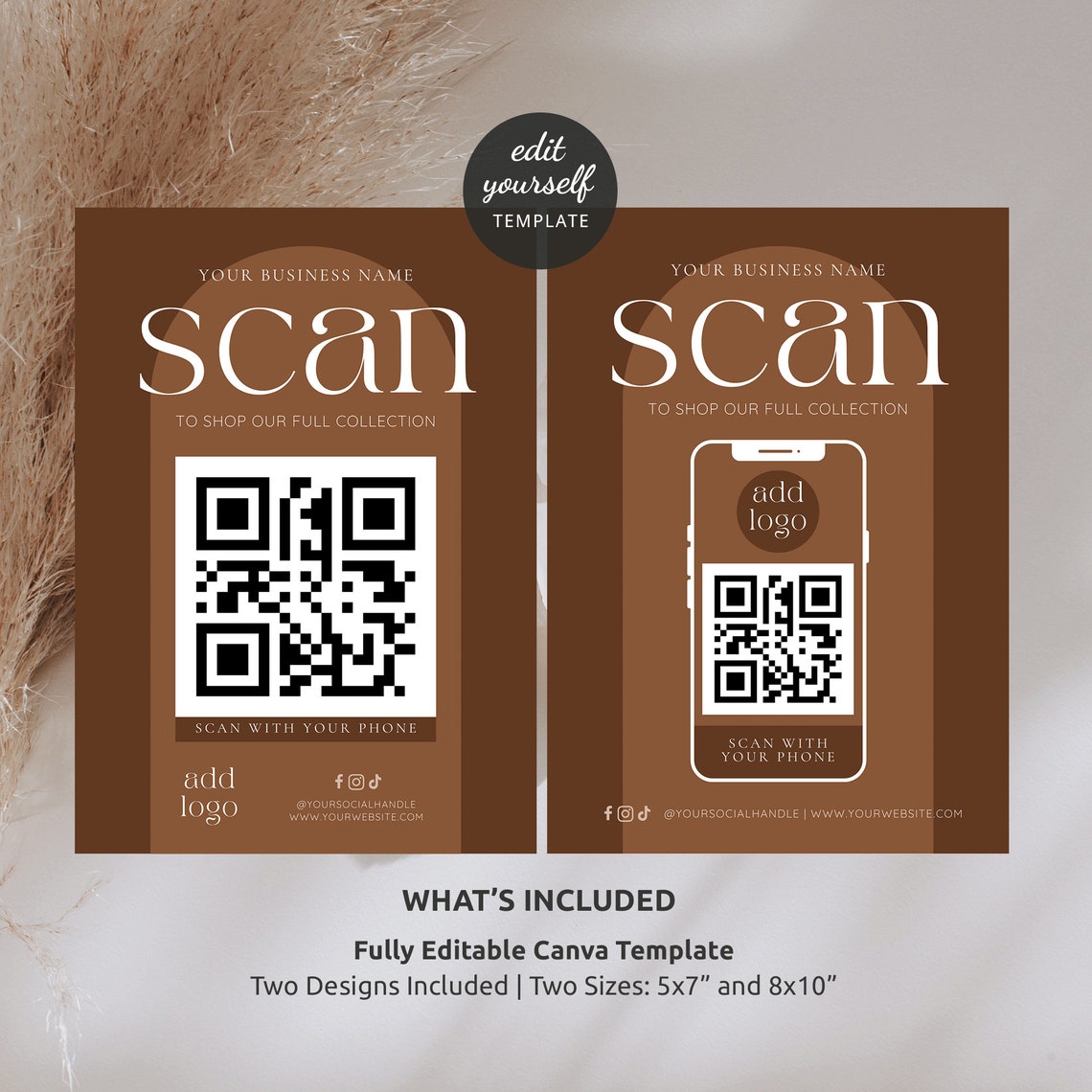 Boho QR Code Sign Canva Template, Scan QR Link Board Terracotta ...