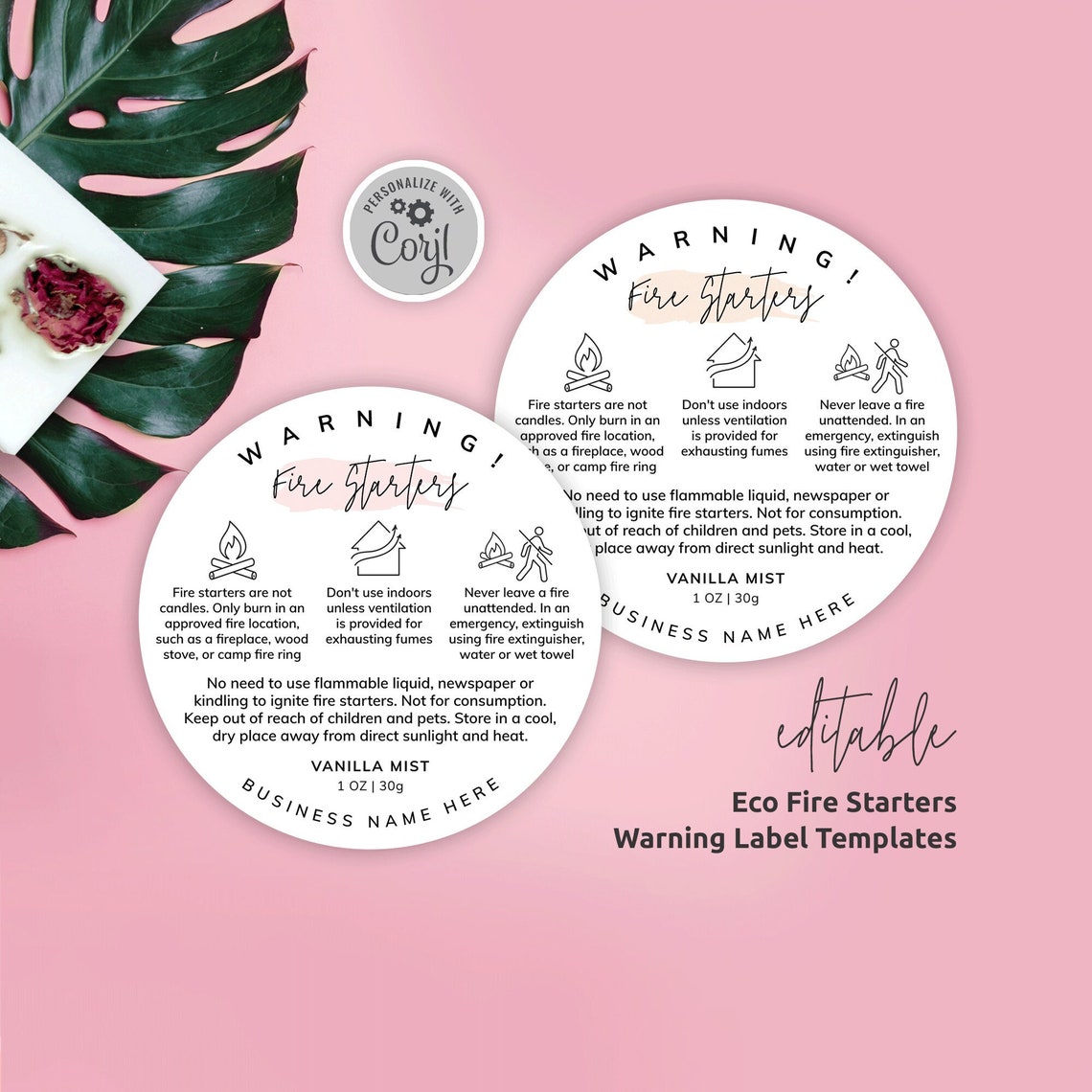 Fire Starters Warning Label Template, Editable Wax Firelighters Safety ...