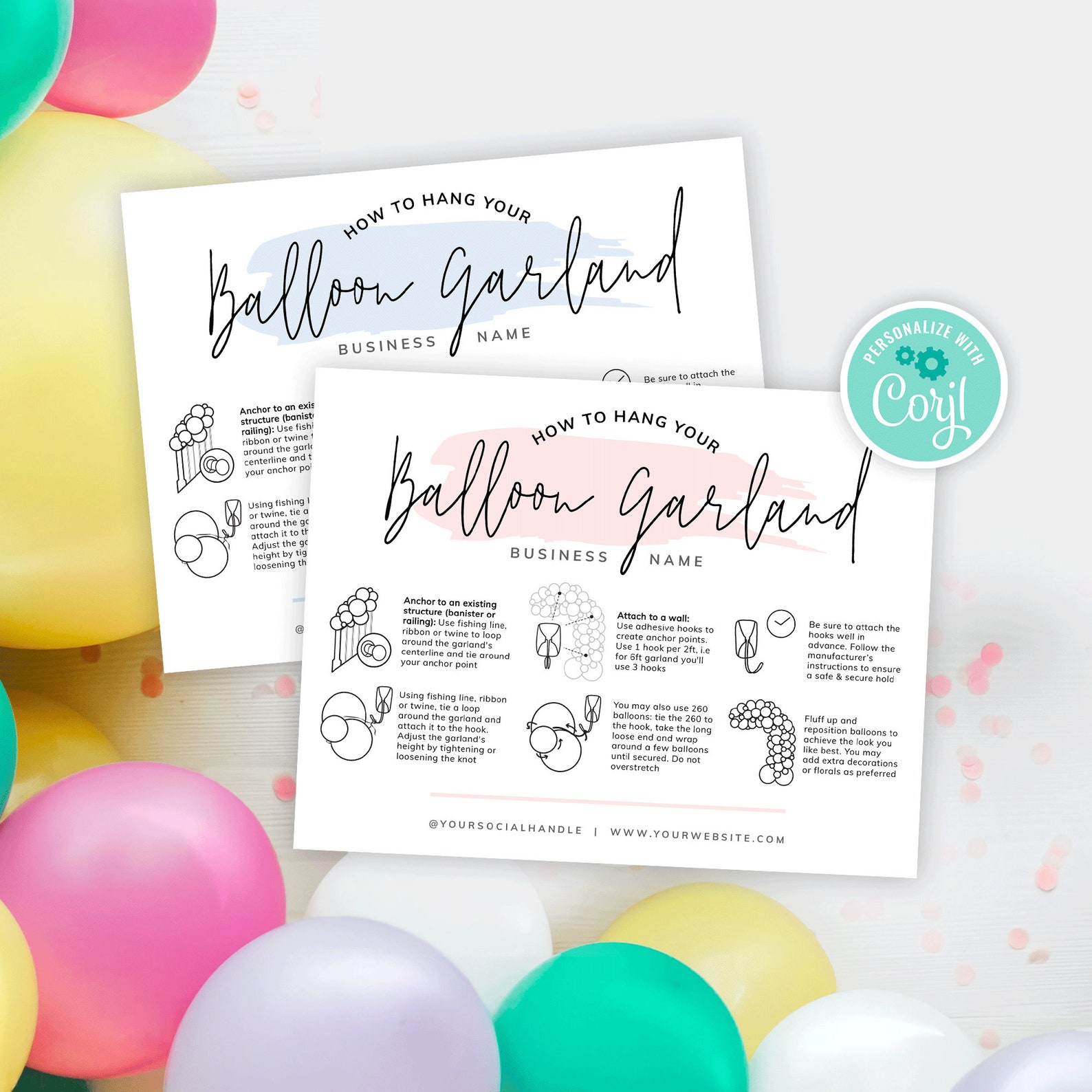 Balloon Garland Instructions Card Template, Editable Balloons Wall ...