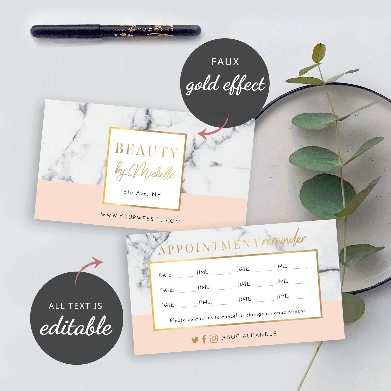 Marble & Gold Appointment Reminder Template DIY Booking - Etsy