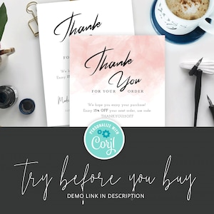 Editable Thank You for Order Cards, Printable Thank You Card Template ...