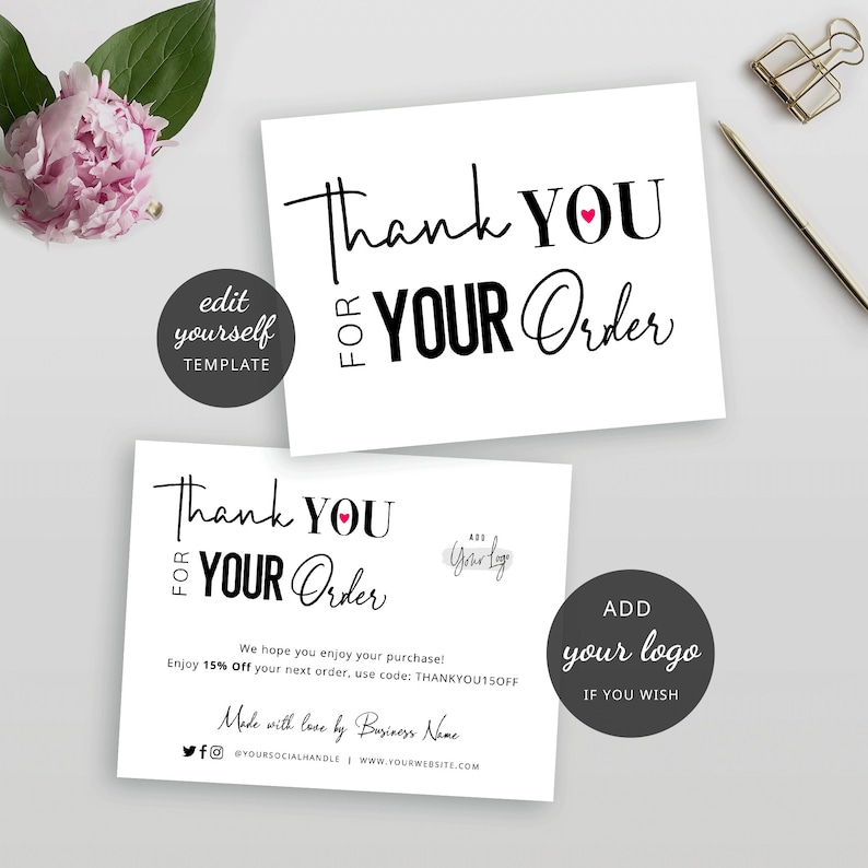 Thank You for Your Order Template Editable Thank You Note | Etsy
