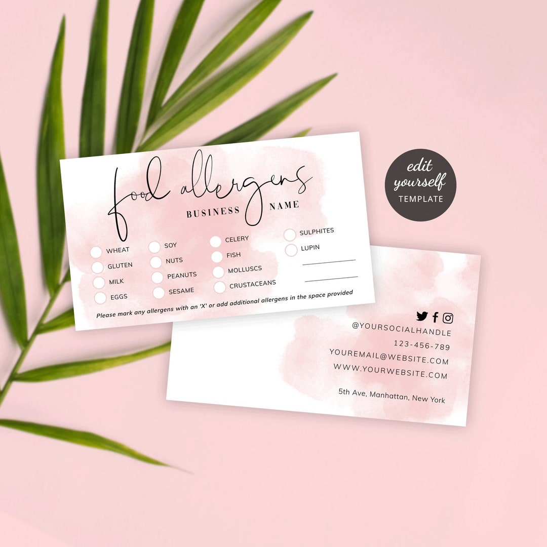 Custom Allergens Cards Template, Feminine Customer Allergies List ...